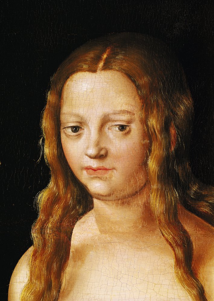Adam and Eve, detail of Eve's head (detail)
