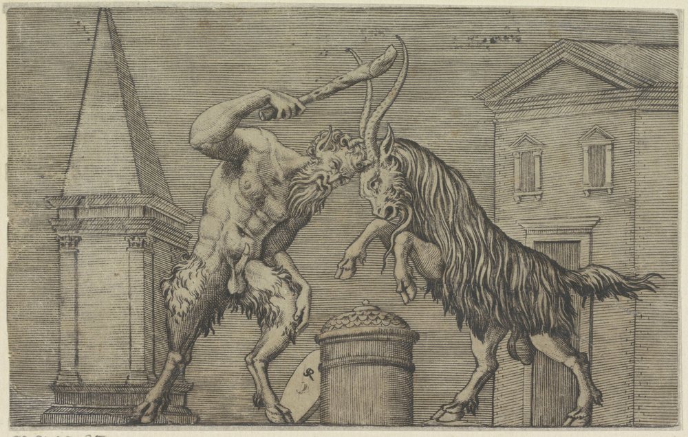 Satyr and Ram in Combat by Marco Dente: Buy fine art print