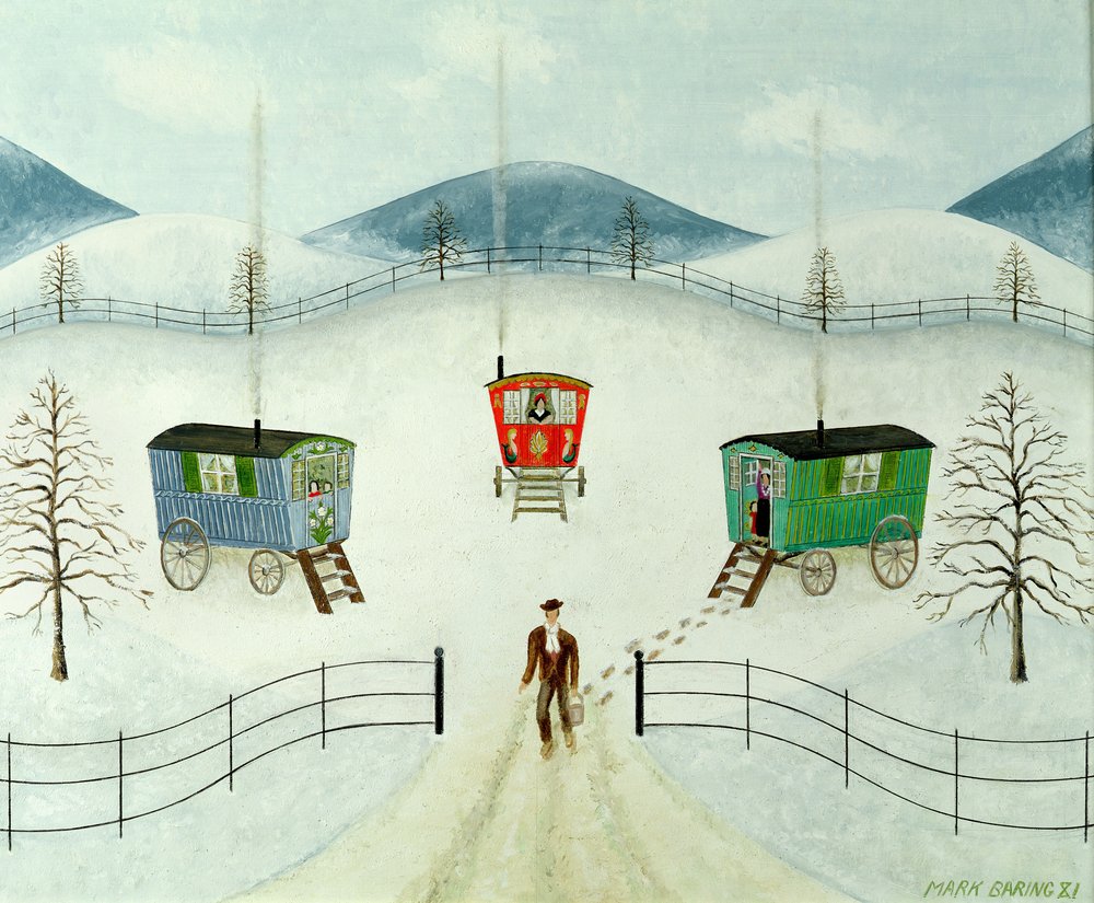 Gypsy Caravans in the Snow by Mark Baring: Fine art print