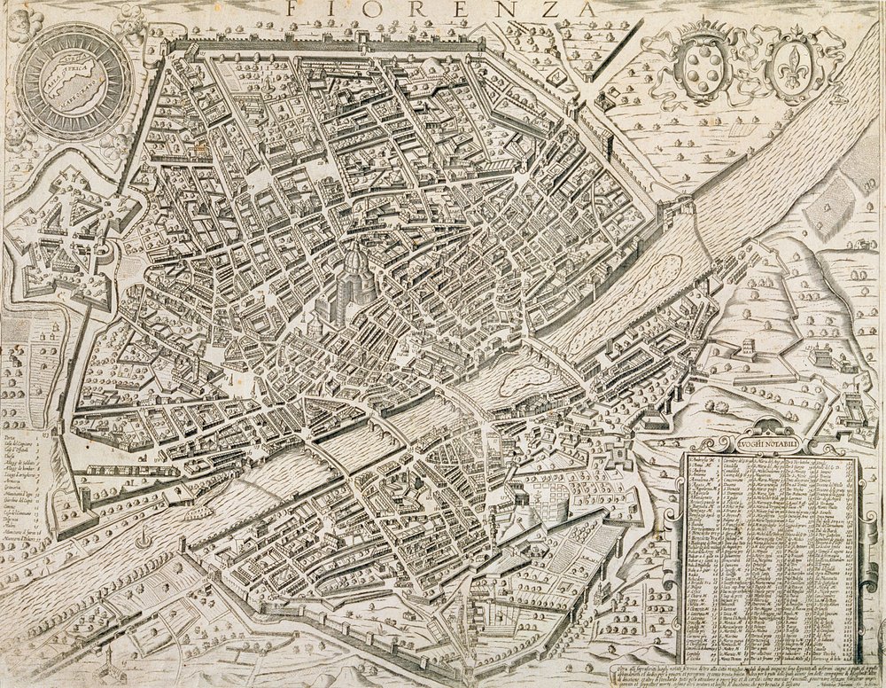 Map of Florence, 1595 by Matteo Florimi: Fine art print