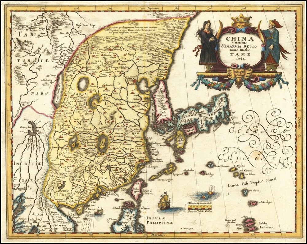 1636 Map of China, Japan and Korea by Matthaus Merian