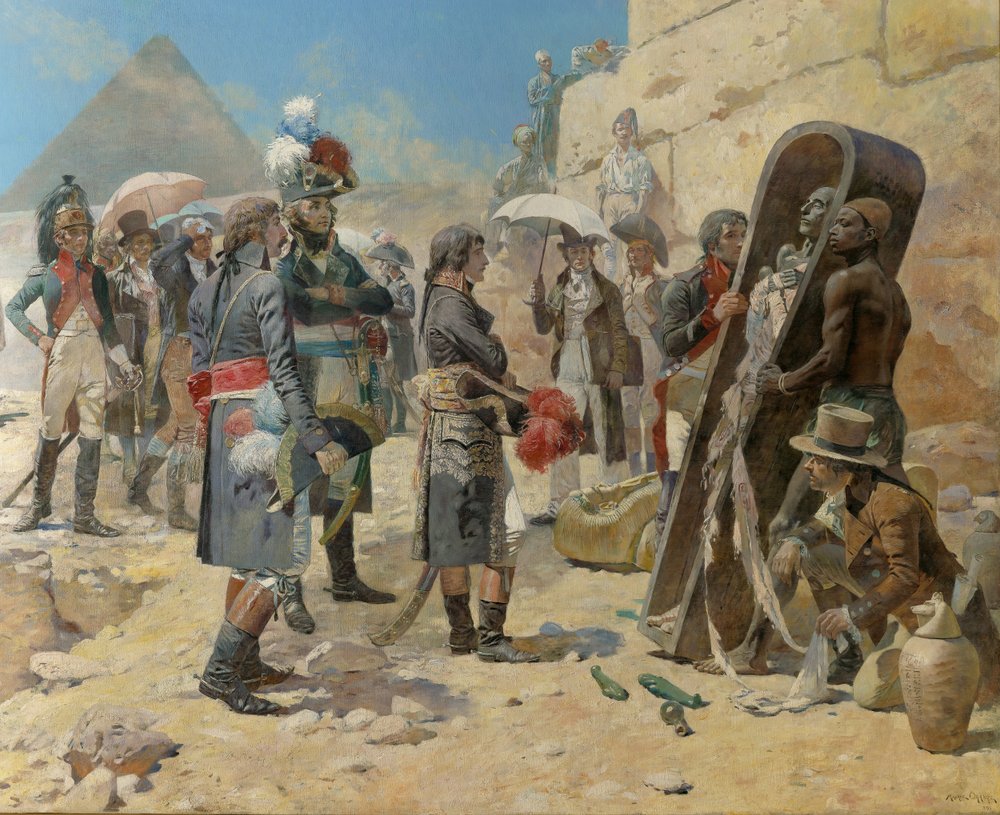 Napoleon Bonaparte in front of the pyramids contemplating the mummy of ...