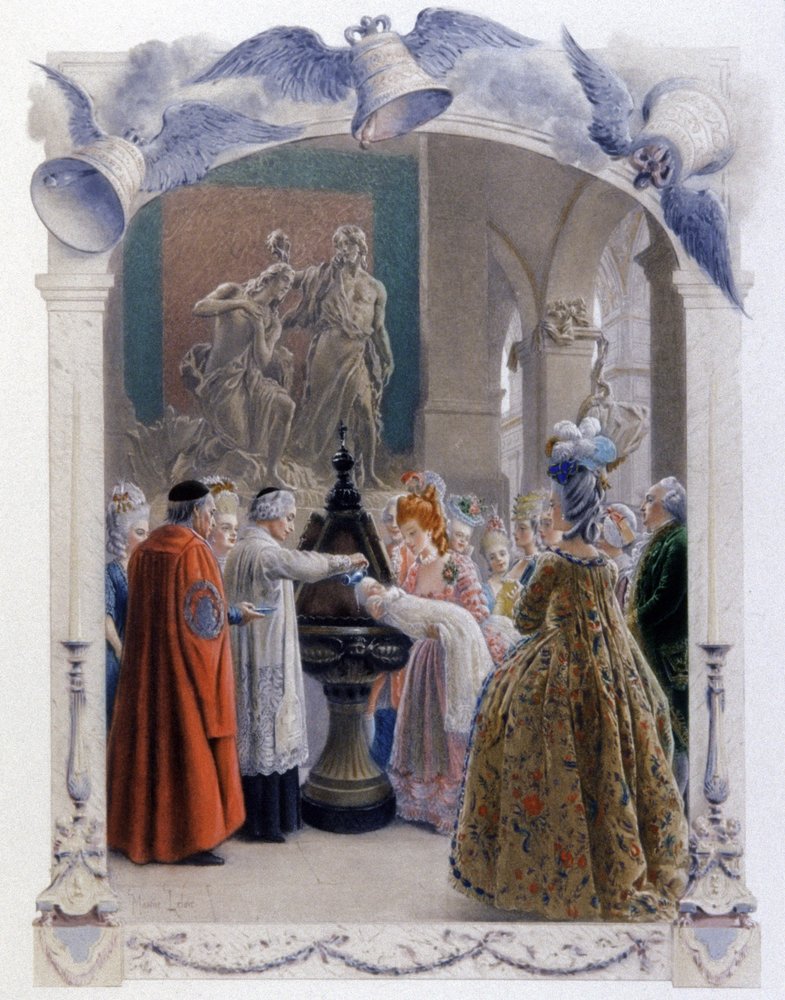 18th century noble baptism scene by Maurice Leloir