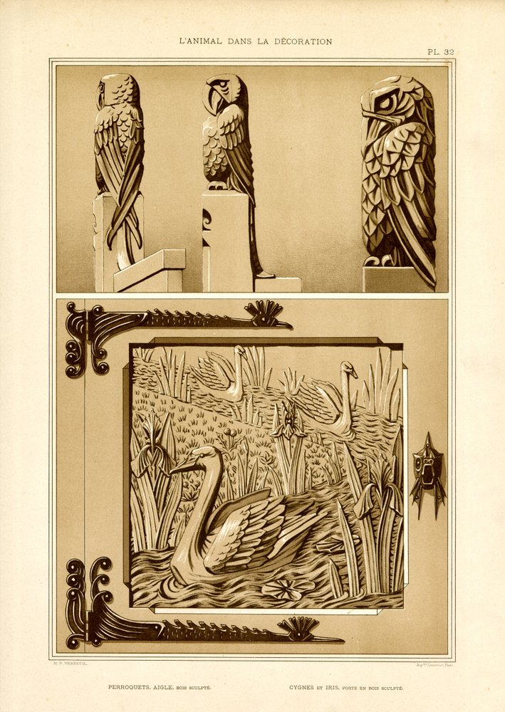 Decorative Arts Designs with Parrot, Eagle and Swan Motifs