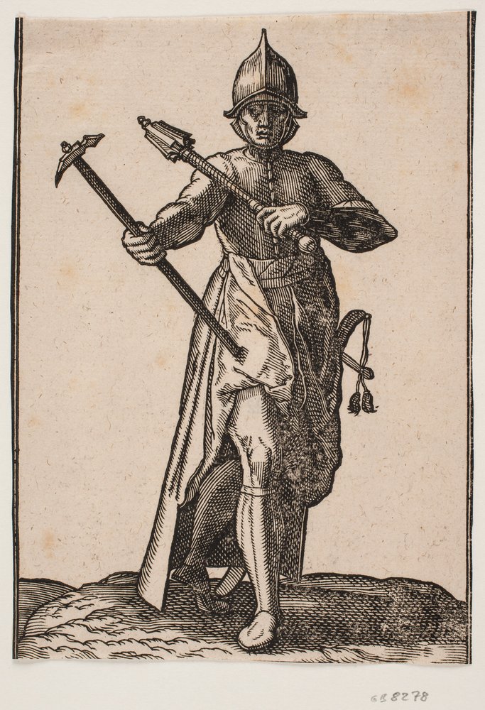 Standing Helmeted Soldier, Front View; in Right Hand a War Hammer, in ...