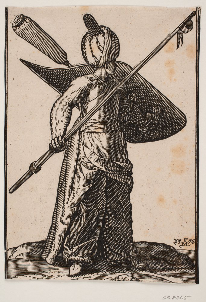 Standing Soldier, Facing Right; Wearing a Turban, Holding a Raised ...