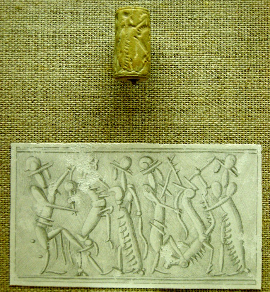 Cylinder seal with impression by Mesopotamian