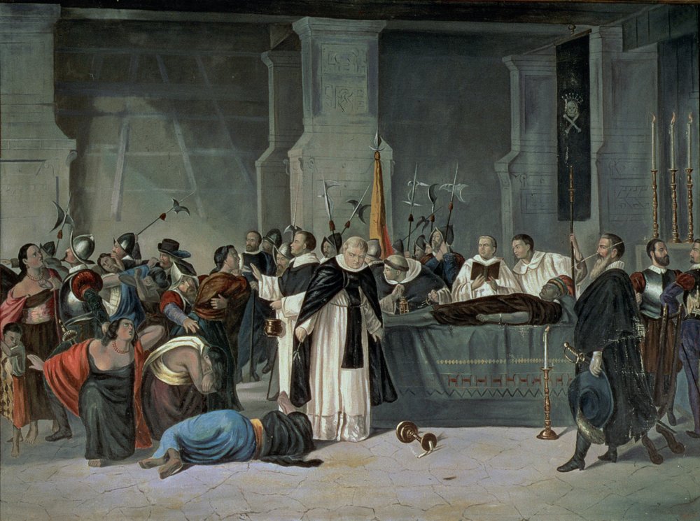 The Funeral of the Inca Atahualpa in the town of Cajamarca attended by ...