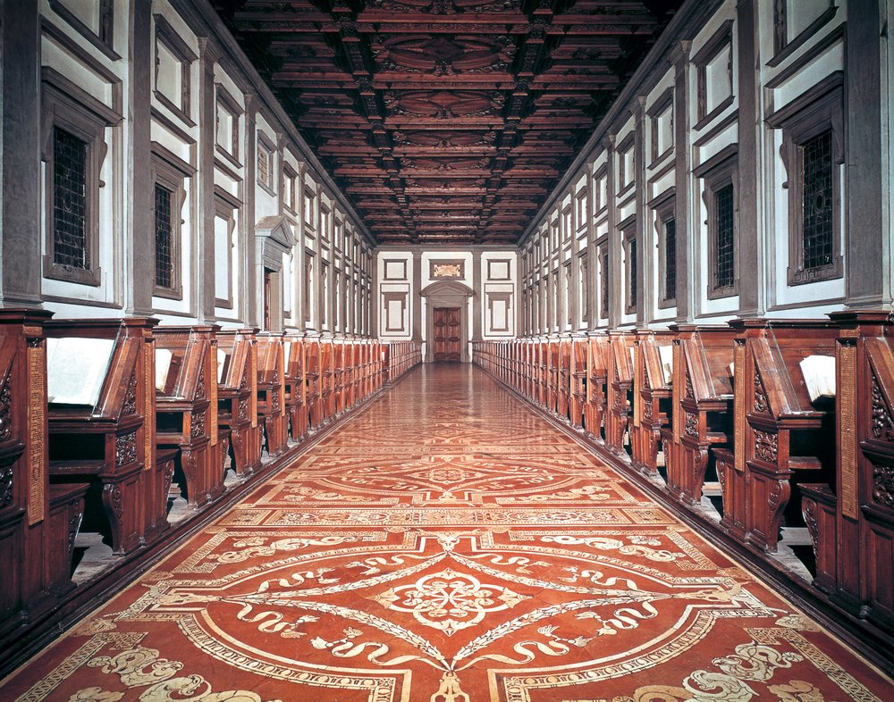 Laurentian Library hall by Michelangelo Buonarroti