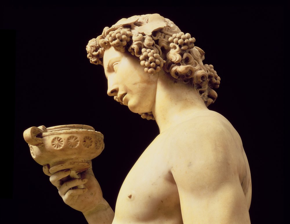 The Drunkenness of Bacchus, detail of his head, sculpture by ...