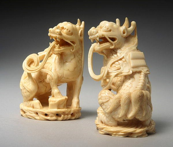 Pair of Carved Qilin by Ming Dynasty Chinese School