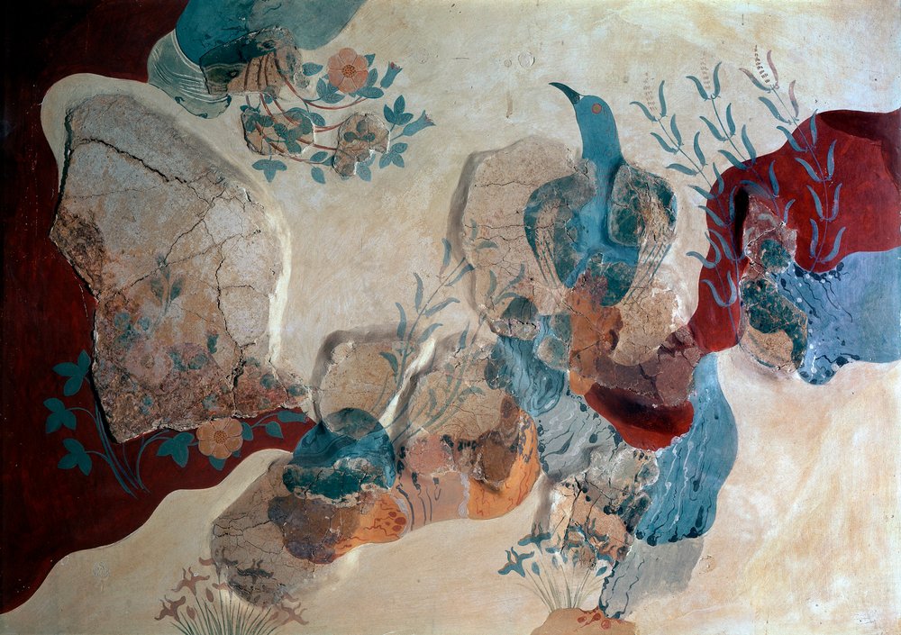 Minoan art: Blue Bird fresco fragment from the House of Frescoes, Crete