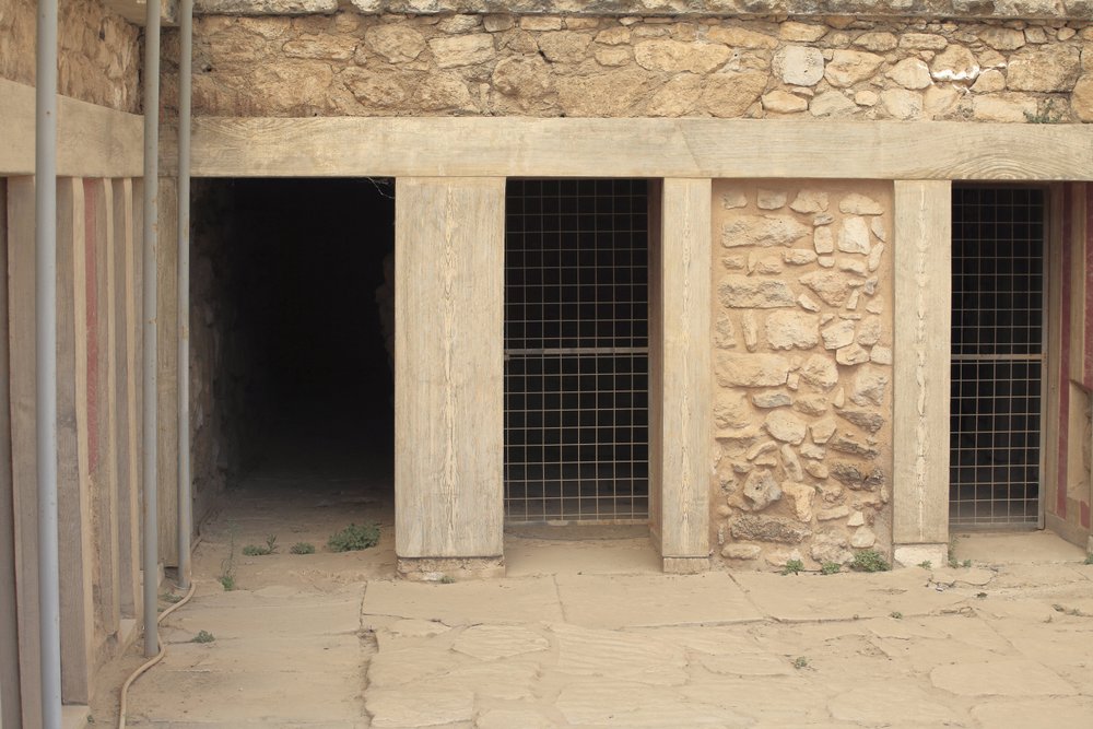 Minoan archeological site of Knossos. West wing next to the tripartite ...