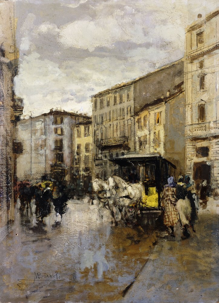 A Street Scene, Milan by Mose Bianchi: Buy fine art print