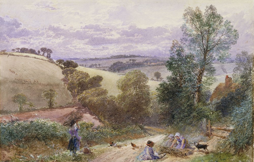 Figures Collecting Twigs by a Road by Myles Birket Foster