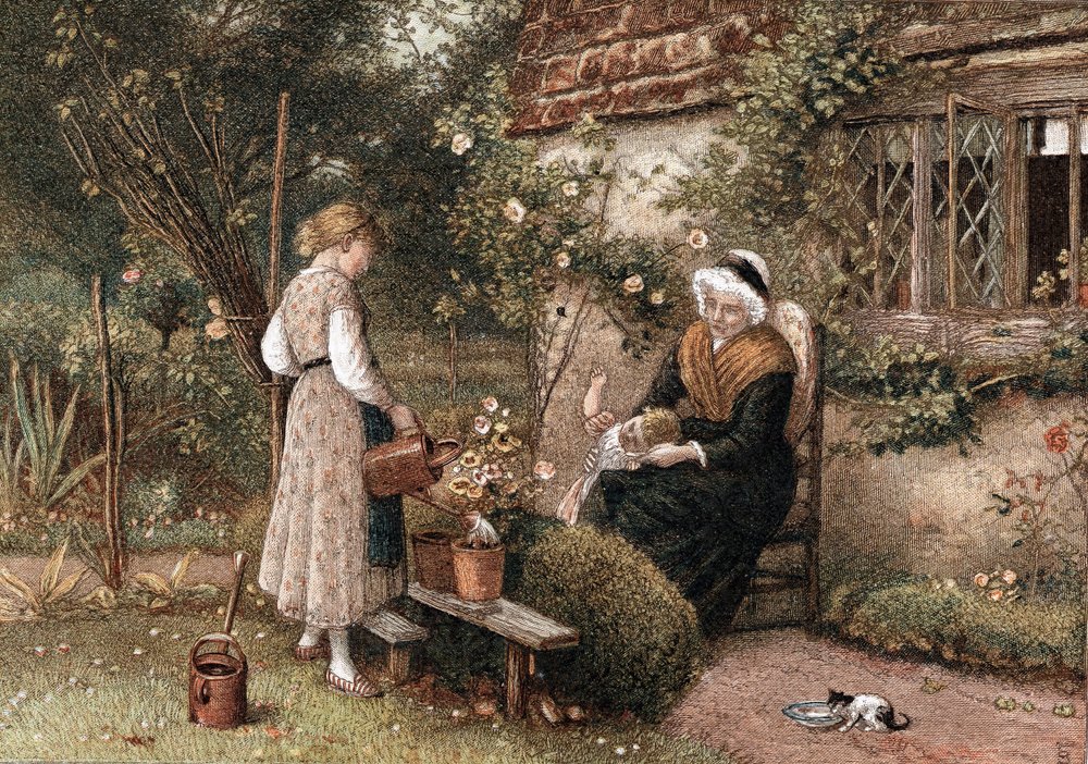 Youth and Age. Chromolithograph after painting by Myles Birkett Foster ...