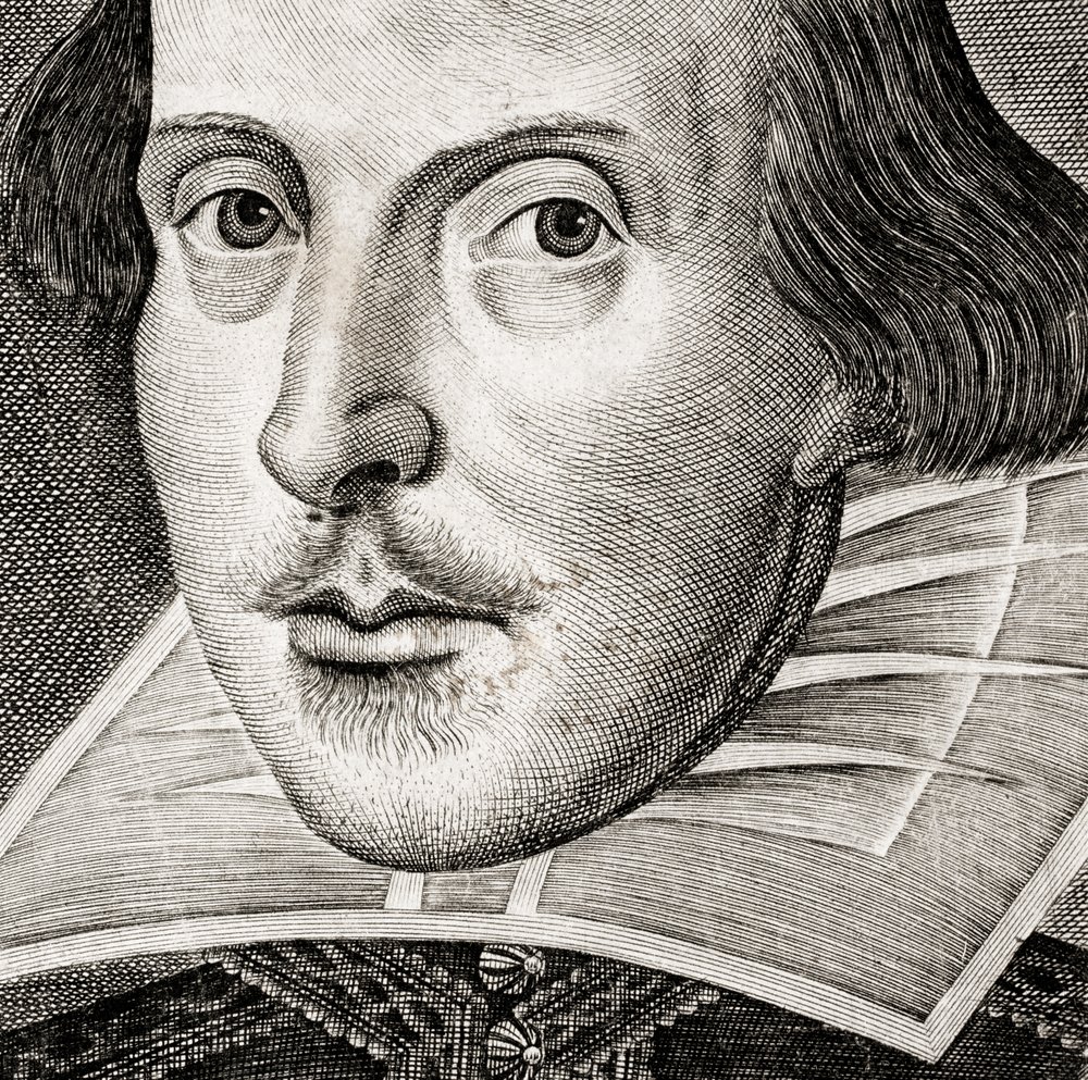 Detail of Portrait of William Shakespeare on frontispiece of Comedies ...
