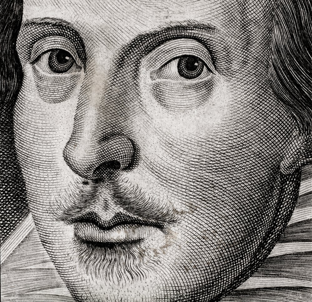 Detail of Portrait of William Shakespeare on frontispiece of Comedies ...