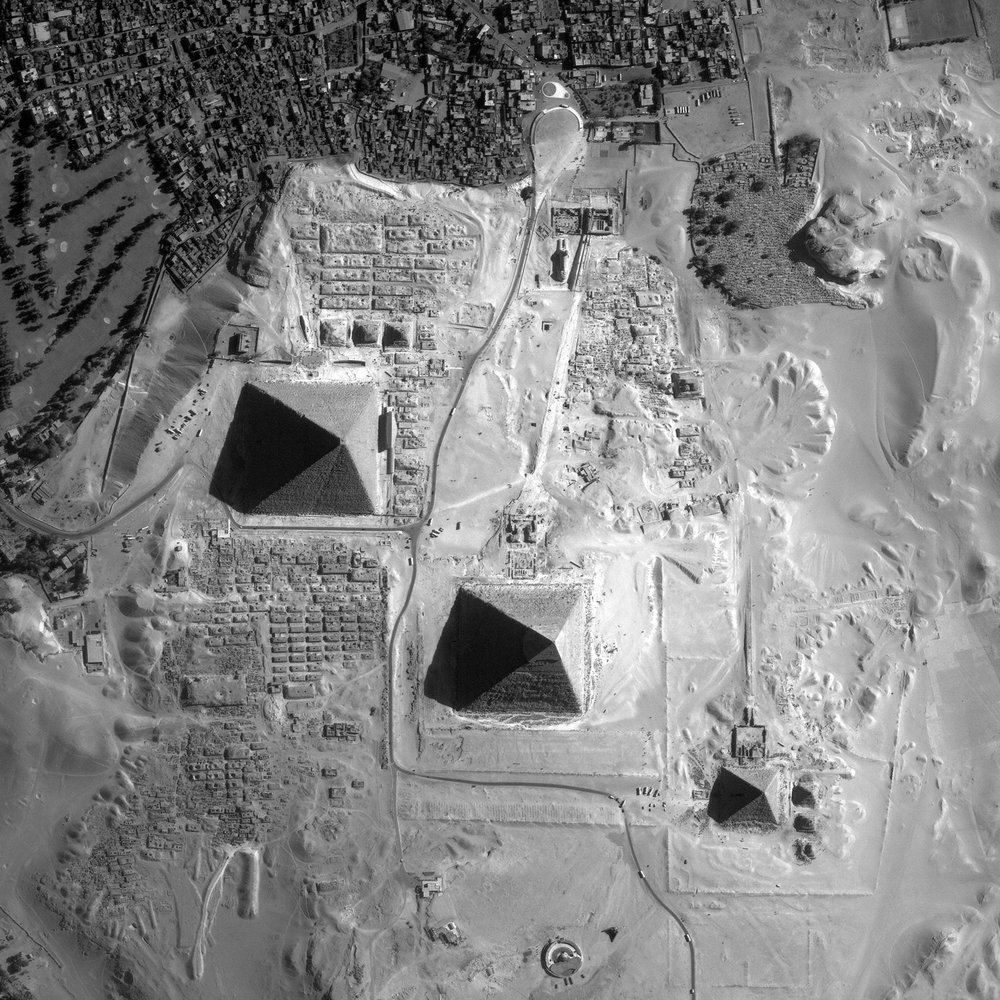 Satellite view of the Pyramids of Giza, Egypt