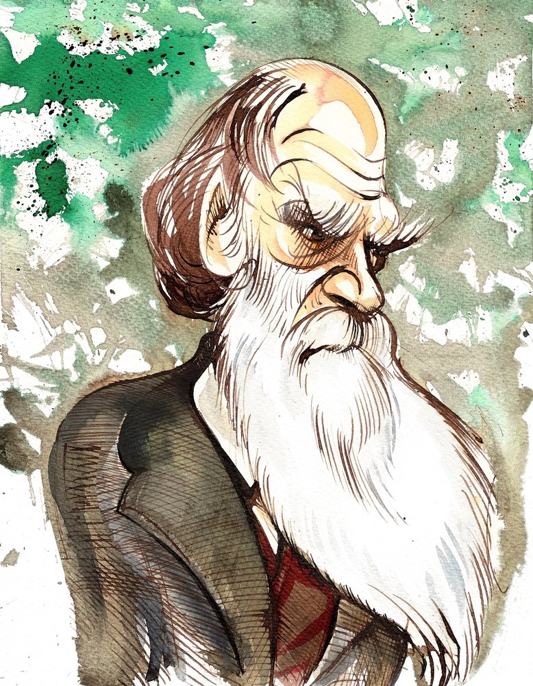 Charles Darwin, English naturalist and writer (1809-82); color caricature