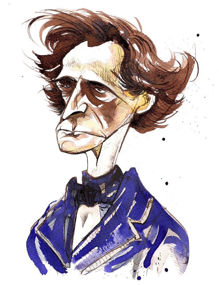Hector Berlioz, French composer (1803-69); color caricature