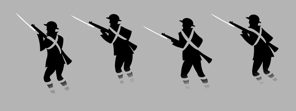 World War One soldiers with bayonets - emerging from trenches