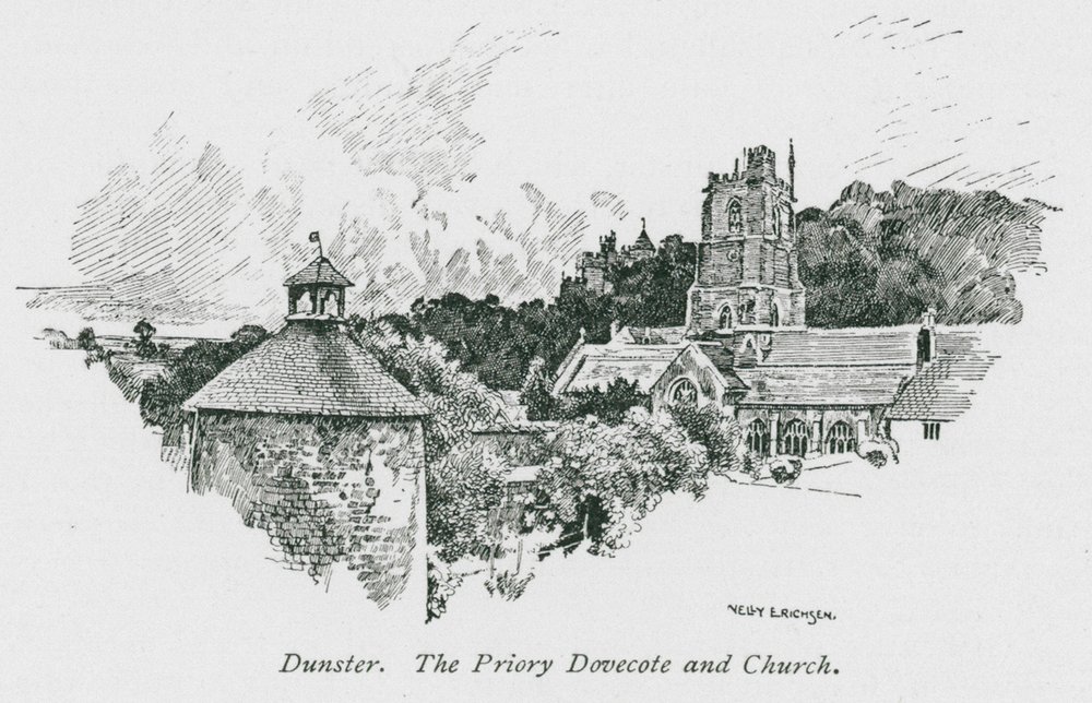 Dunster, The Priory Dovecote and Church by Nelly Erichsen