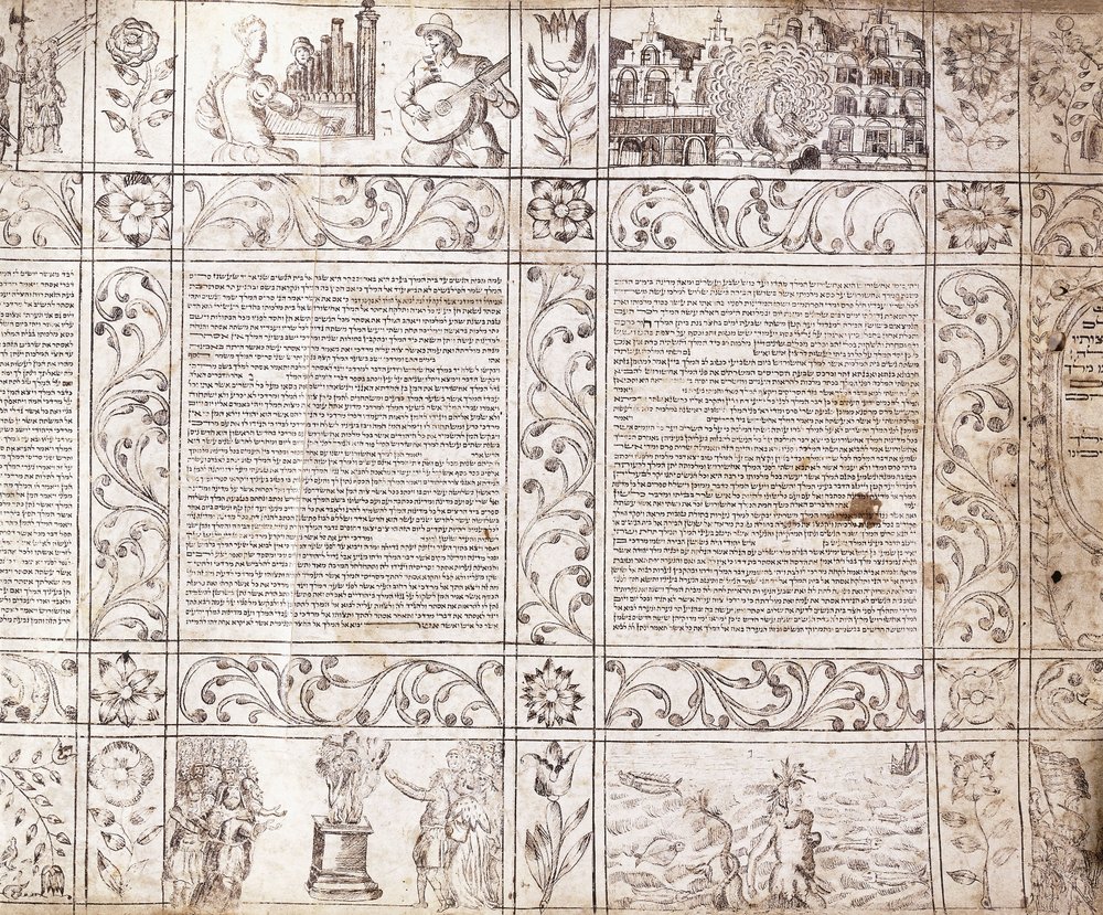 Illuminated Manuscript in Sephardic Script, Showing Scenes of Dutch ...