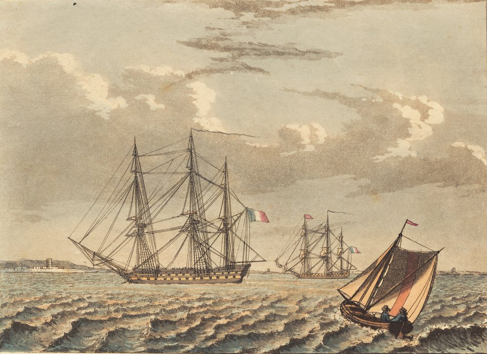 French Warships at Anchor, and a Boat Crossing