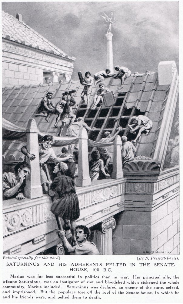 Saturninus and his adherents pelted in the Senate house, 100 BC