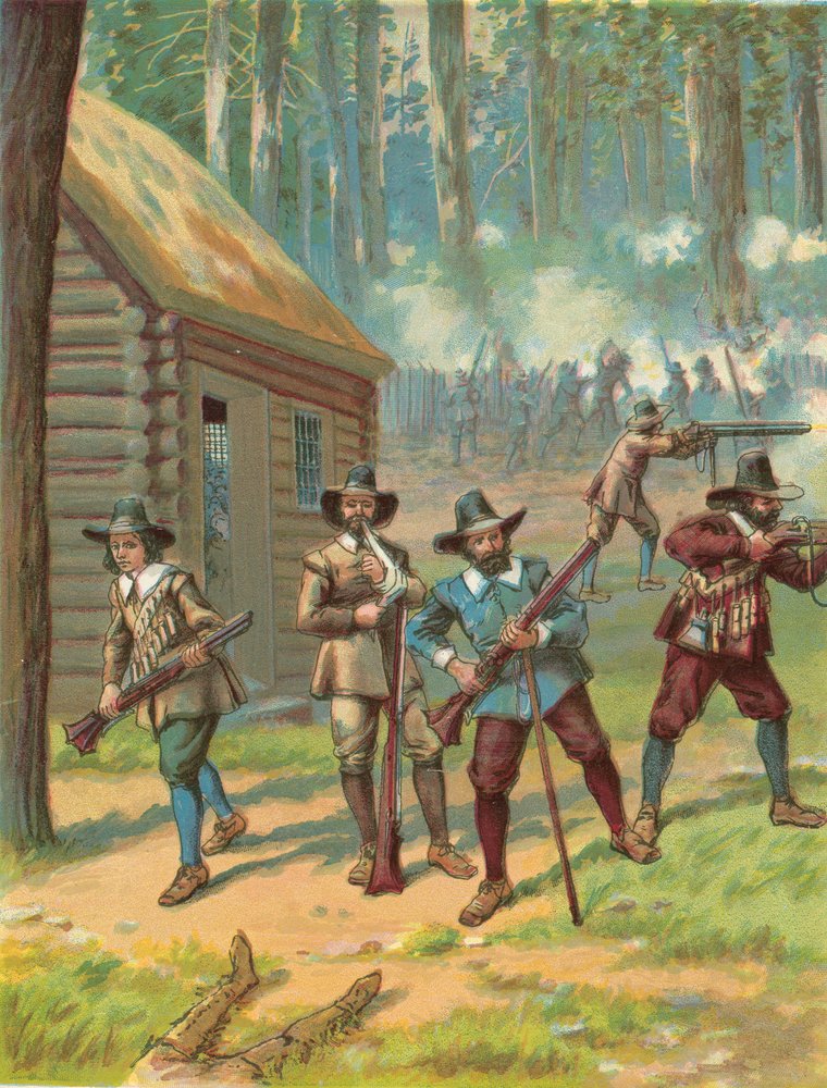 The Pilgrims Fighting the Indians by North American