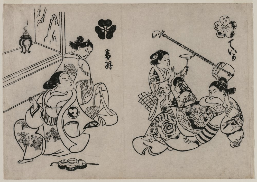Three Courtesans with a Client by Okumura Masanobu