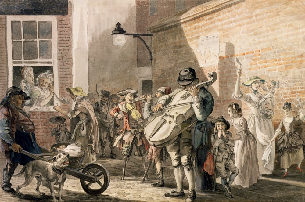 Itinerant Musicians Playing in a Poor Part of Town