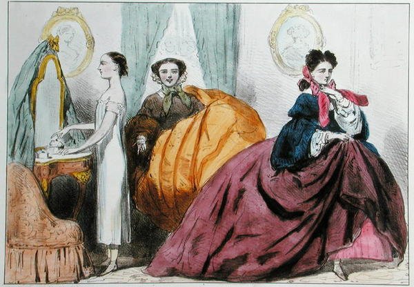 Cartoon satirising the fashion of the crinoline, c.1860