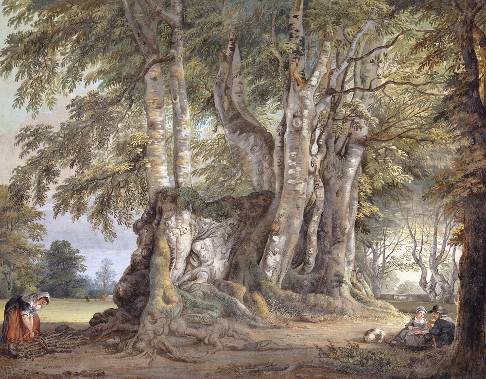 A Peasant Girl Gathering Twigs, and Figures Seated by the Bole of an ...