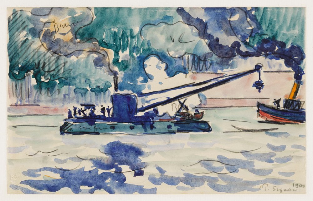 Floating Crane and Tugboat by Paul Signac: Fine art print