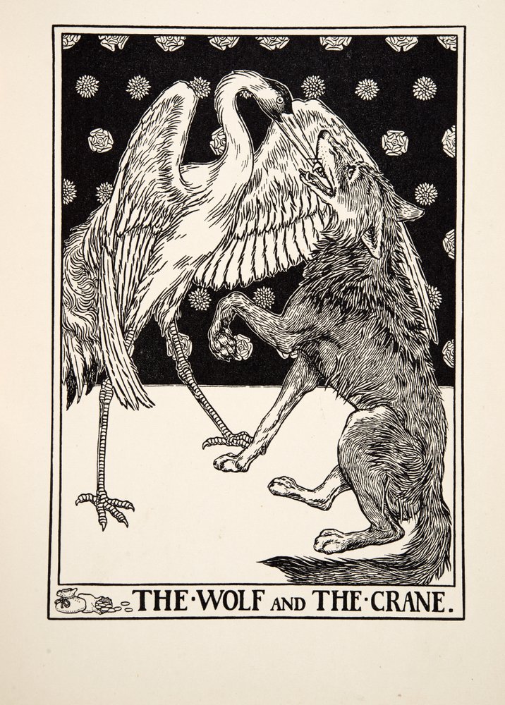 The Wolf and the Crane, from A Hundred Fables of Aesop, pub.1903