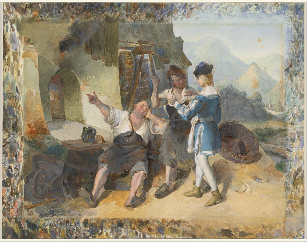 Fridolin and Two Workmen by the Forge by Peter Fendi