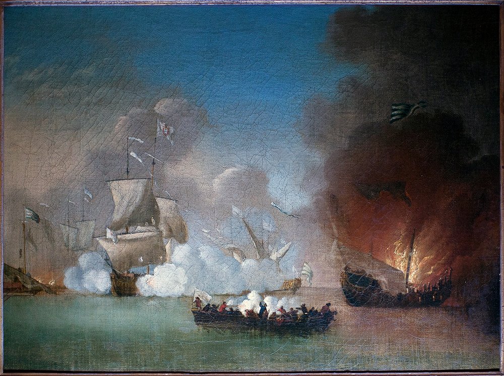 Naval action between a Portuguese man of War and a Number Of Barbary ...