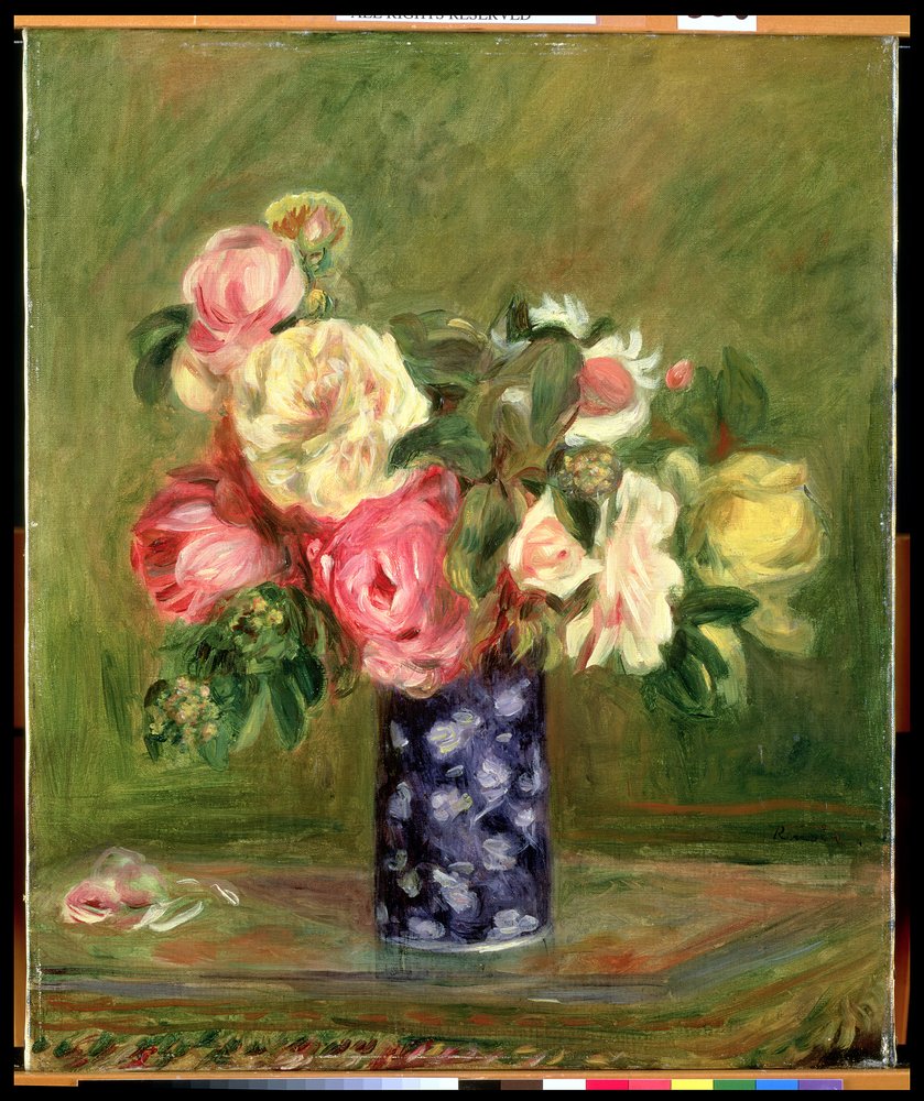 Roses in a Blue Vase by Pierre-Auguste Renoir