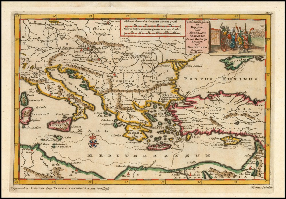 1700 Map of the Eastern Mediterranean by Pieter Van der Aa