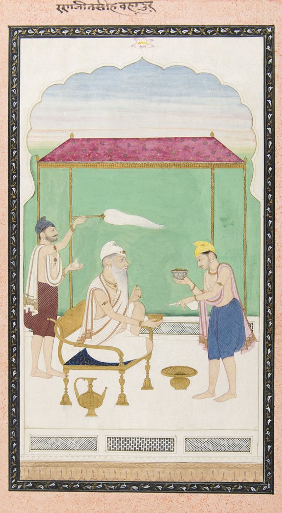 Ranjit Singh Seated on a Gold Chair, Attended by a Morchal-Bearer