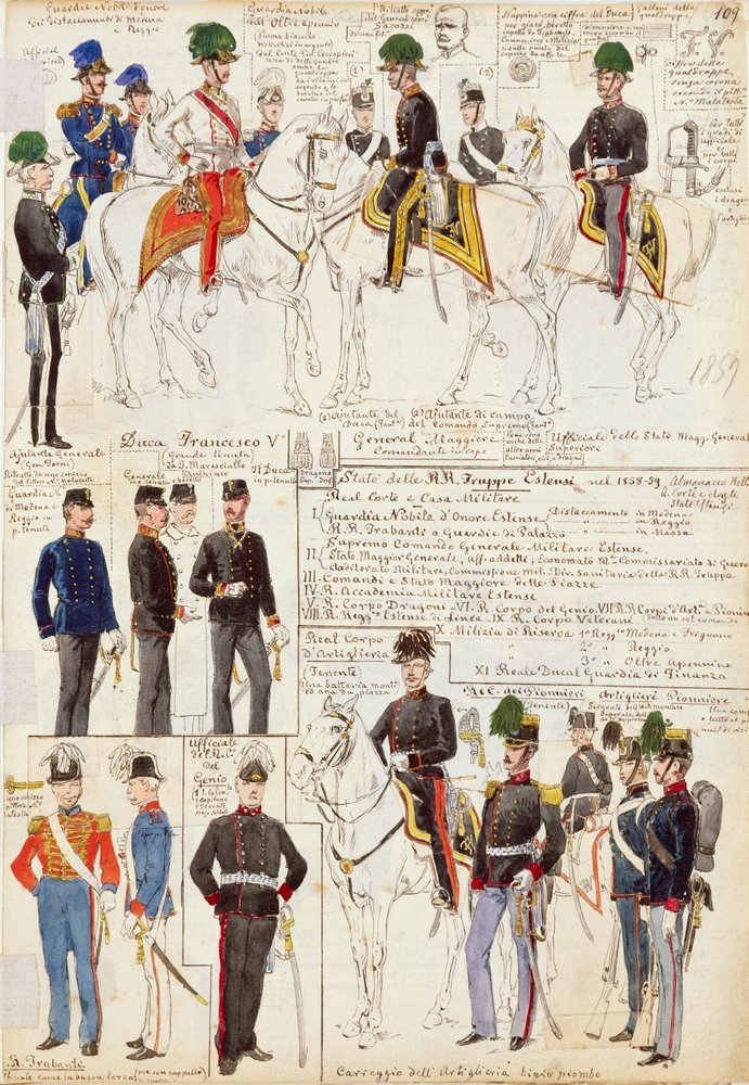 Various uniforms of Duchy of Modena by Quinto Cenni, color plate