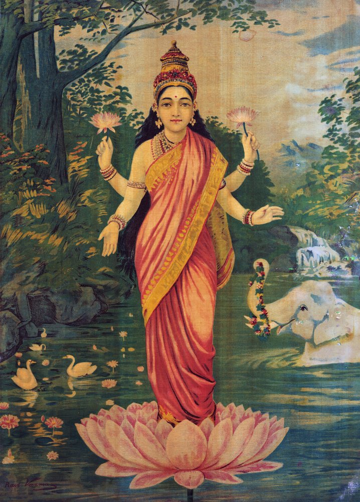 Lakshmi, 1930s, edit by Raja Ravi Varma: Fine art print