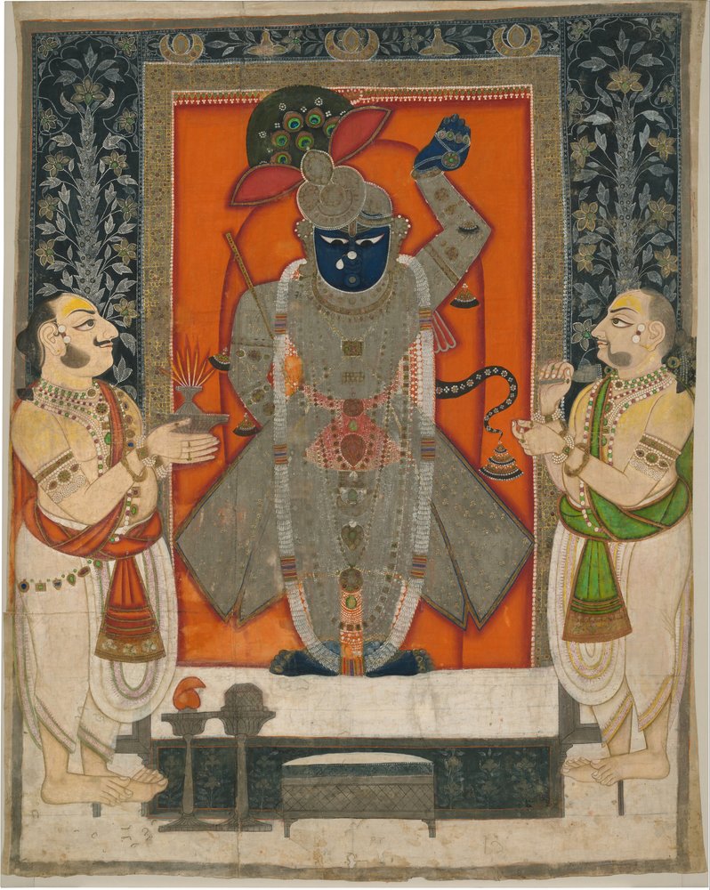 Priests Worshipping Krishna as Shrinathji for Mountain of Food Festival ...