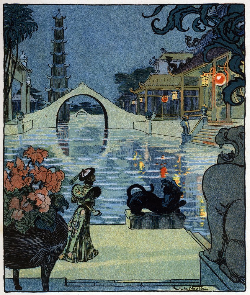 Aladdin in front of the palace of the African magician: illustration ...