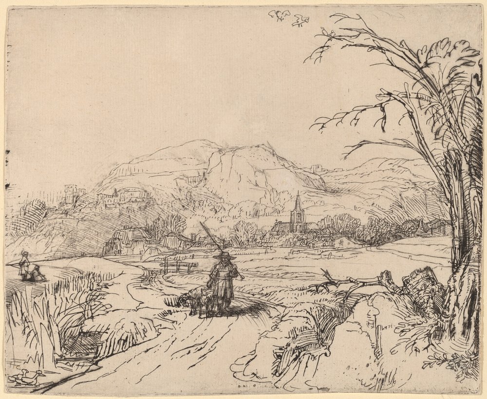 Landscape with Sportsman and Dog by Rembrandt van Rijn