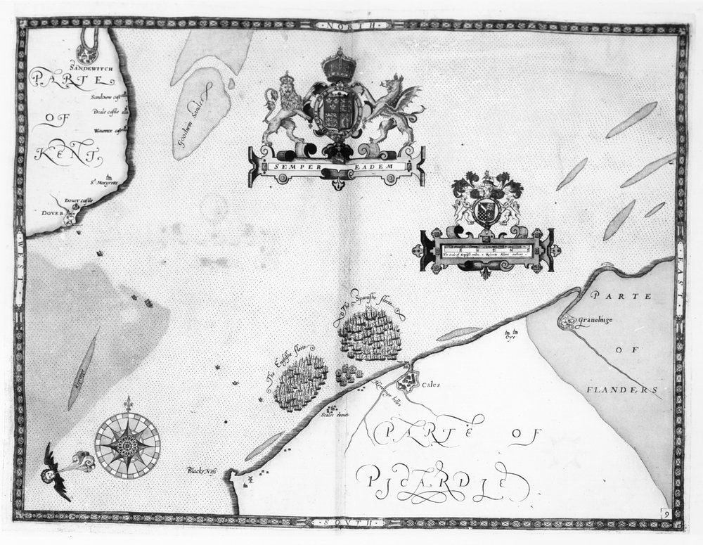 Map No.9 showing the route of the Armada fleet, engraved by Augustine ...