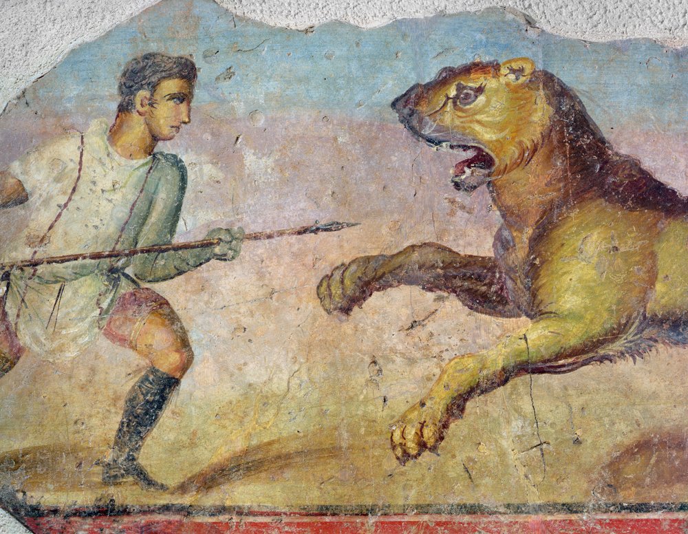A Gladiator Fighting a Lion, from the Merida Amphitheatre