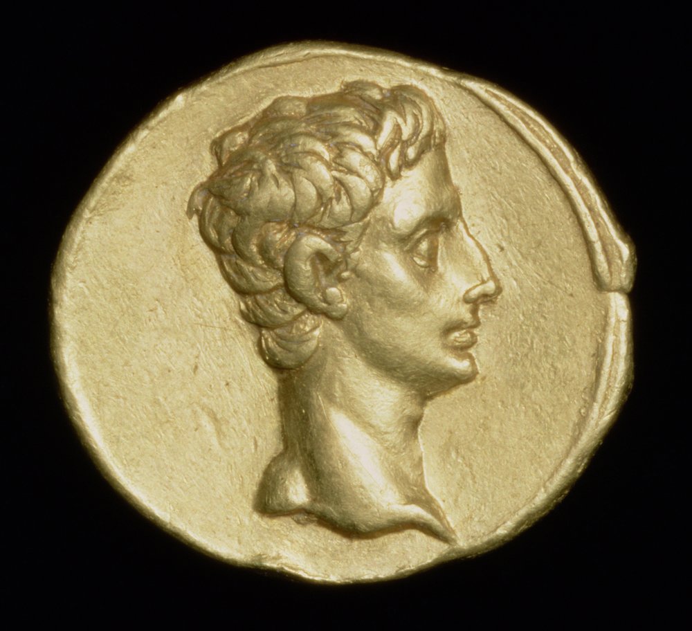 Obverse Side of an Aureus Coin Depicting Emperor Augustus, c. 18-16 BC